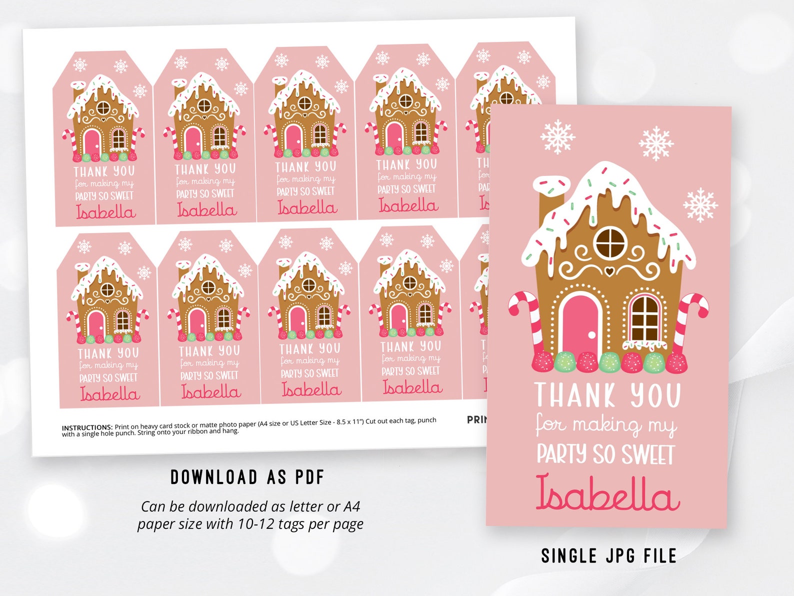 Editable Gingerbread Birthday Party Favor Tags in Pink Gingerbread ...
