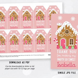 Editable Gingerbread Birthday Party Favor Tags in Pink Gingerbread ...