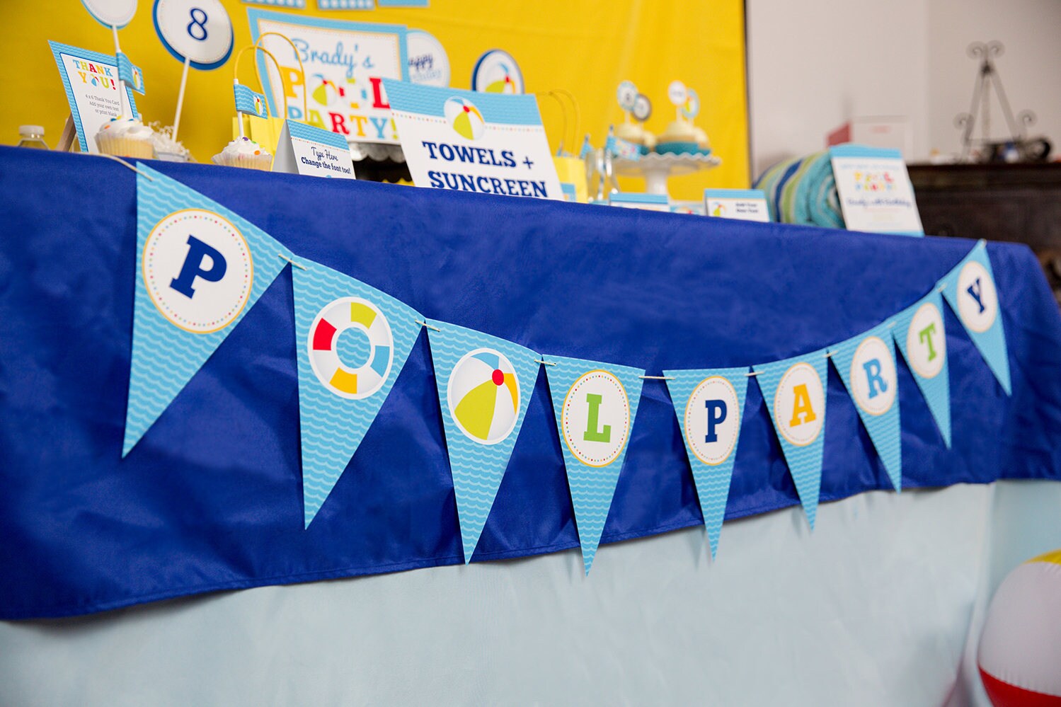 Pool Party Decorations With Blue Green and Red INSTANT | Etsy