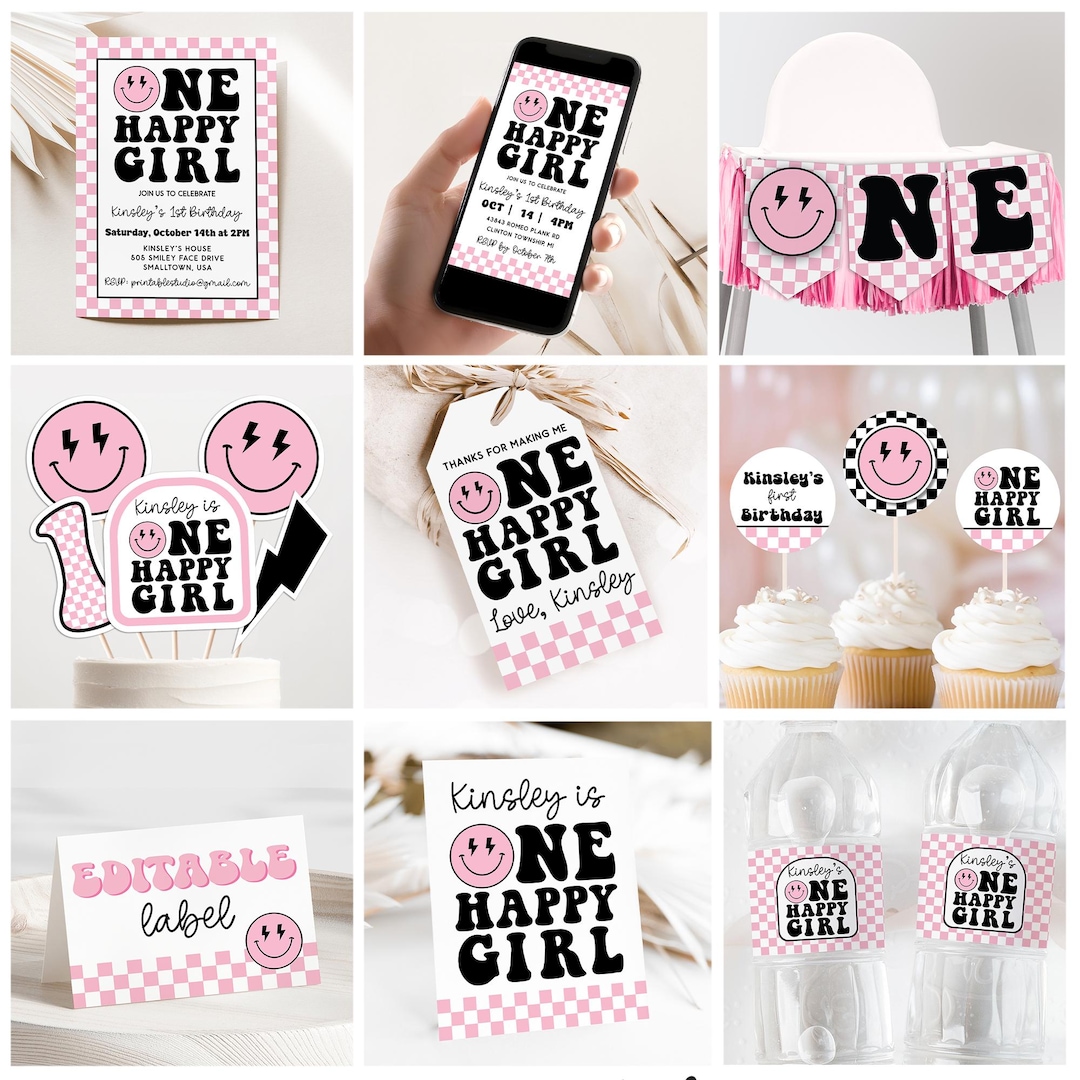 ONE Happy Girl Party Decorations in Pink Happy Girl Party HUGE ...