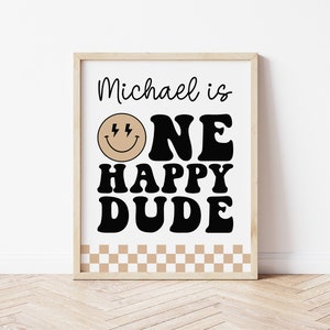 Editable ONE Happy Dude Party Sign Bundle, Instant Download Happy Dude ...