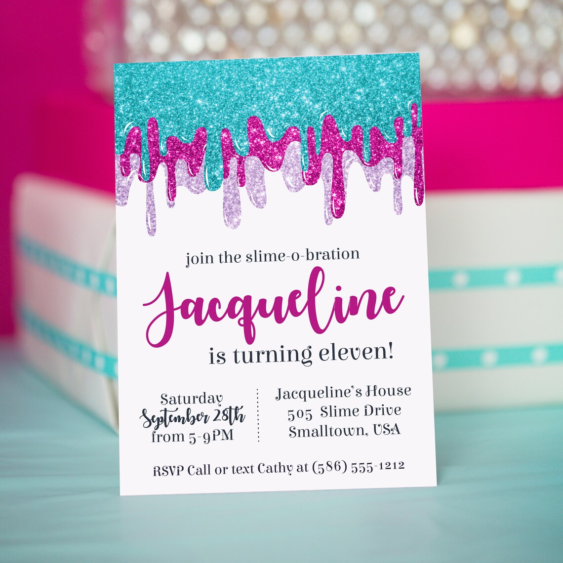 Slime Party Invitation in Pink - Slime Birthday Party Invitation ...