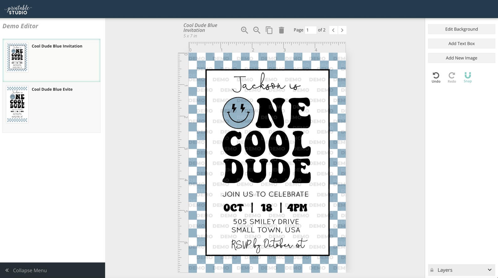 One Cool Dude Invitation in Blue Cool Dude Birthday Invitation ...