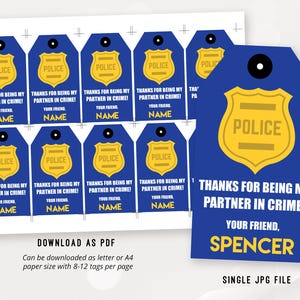 Police Badge Favor Tags - Printable Policeman Party Favor Tags - Police ...