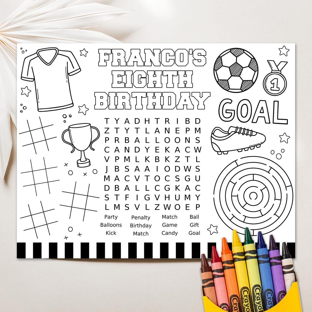 Soccer Birthday Coloring Page Soccer Placemat Soccer Activity Page ...