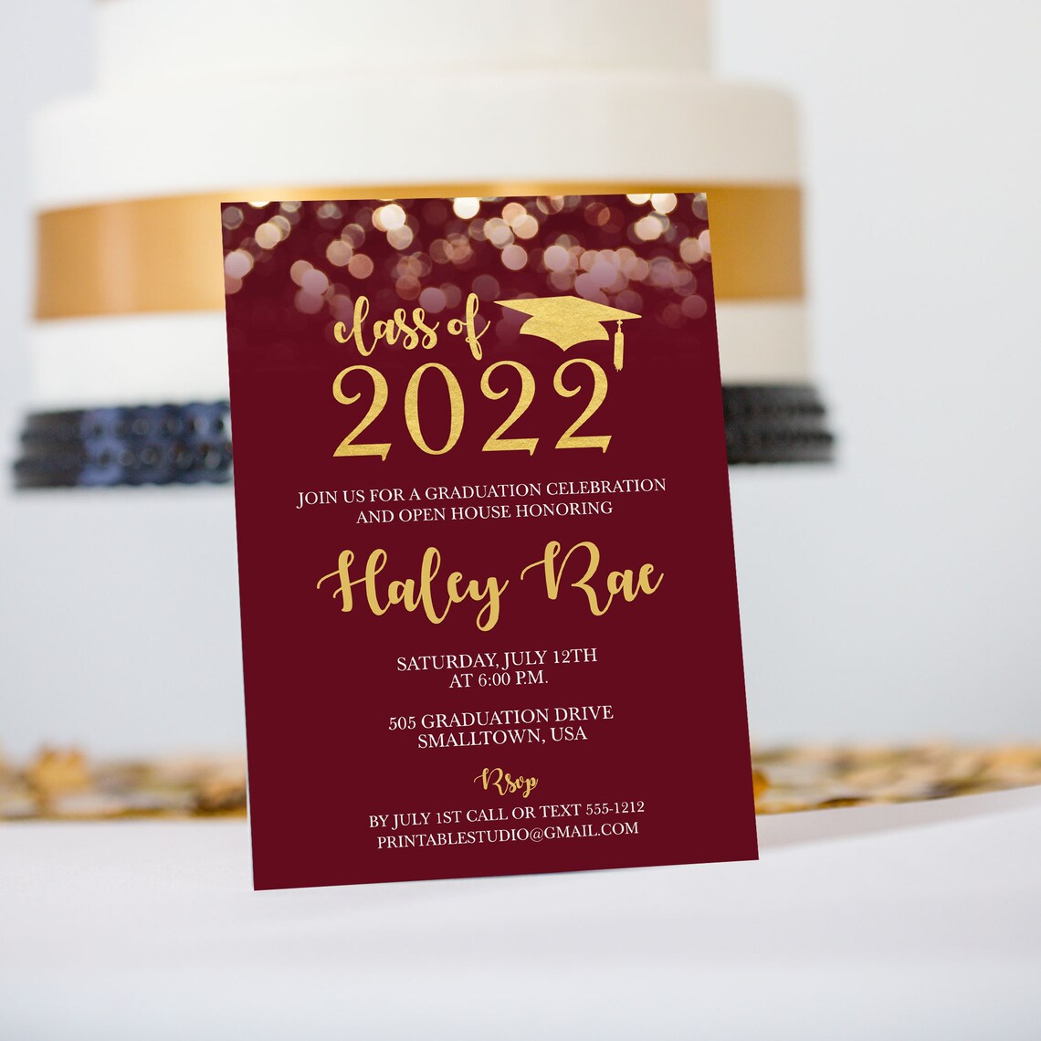 Maroon and Gold Graduation Invitation Instant Download - Etsy