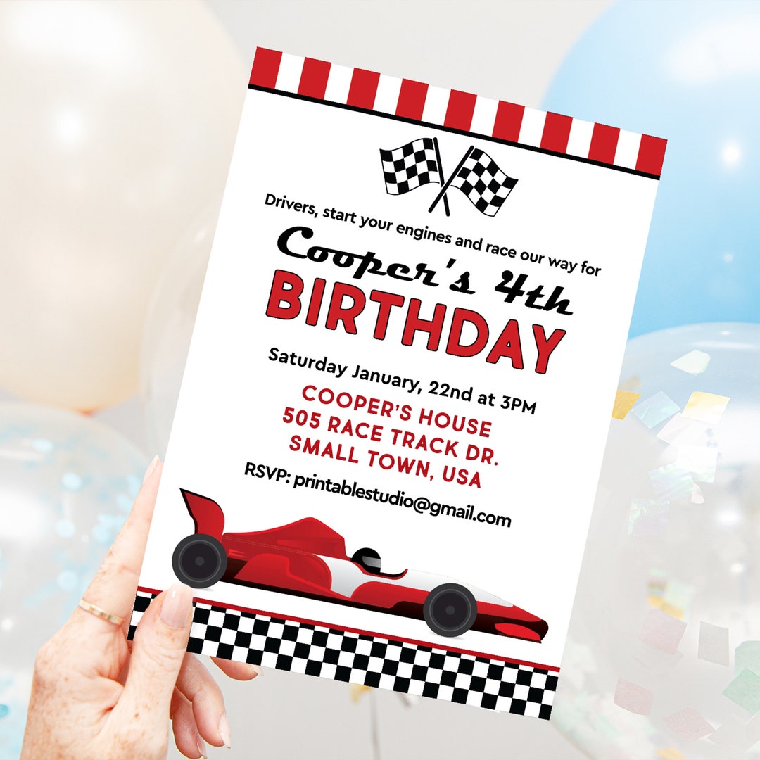 Race Car Birthday Invitation Red Race Car Invitation Printable Racing ...