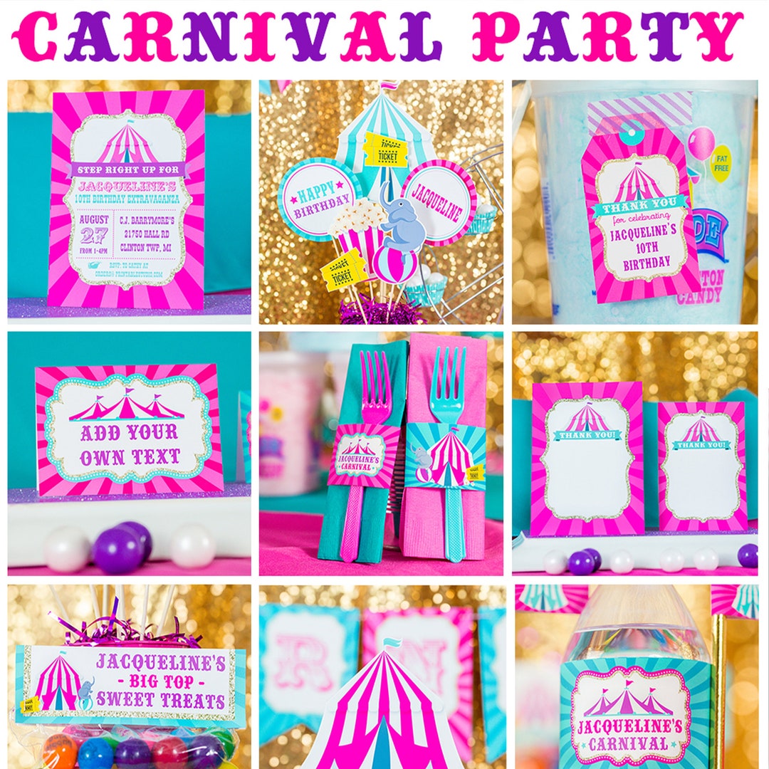 Carnival Theme Party Decorations in Pink Printable Carnival Party ...
