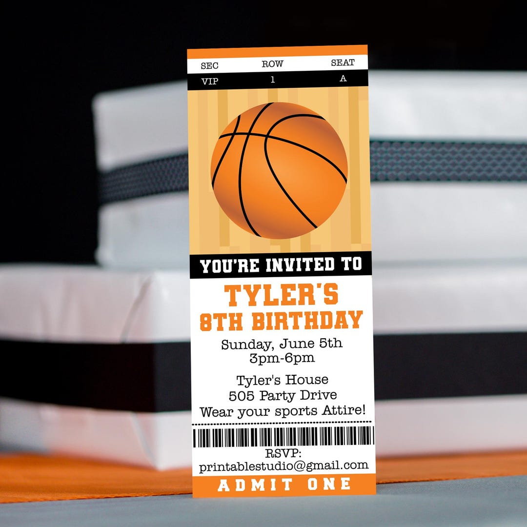 Basketball Birthday Invitation, Printable Basketball Ticket Invitation ...