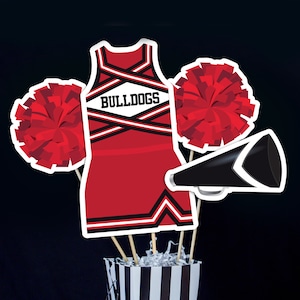 Cheerleading Centerpieces in Red - Printable Cheer Centerpieces - Red ...