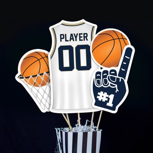 Basketball Centerpieces in Navy Gold - Printable Basketball Birthday ...