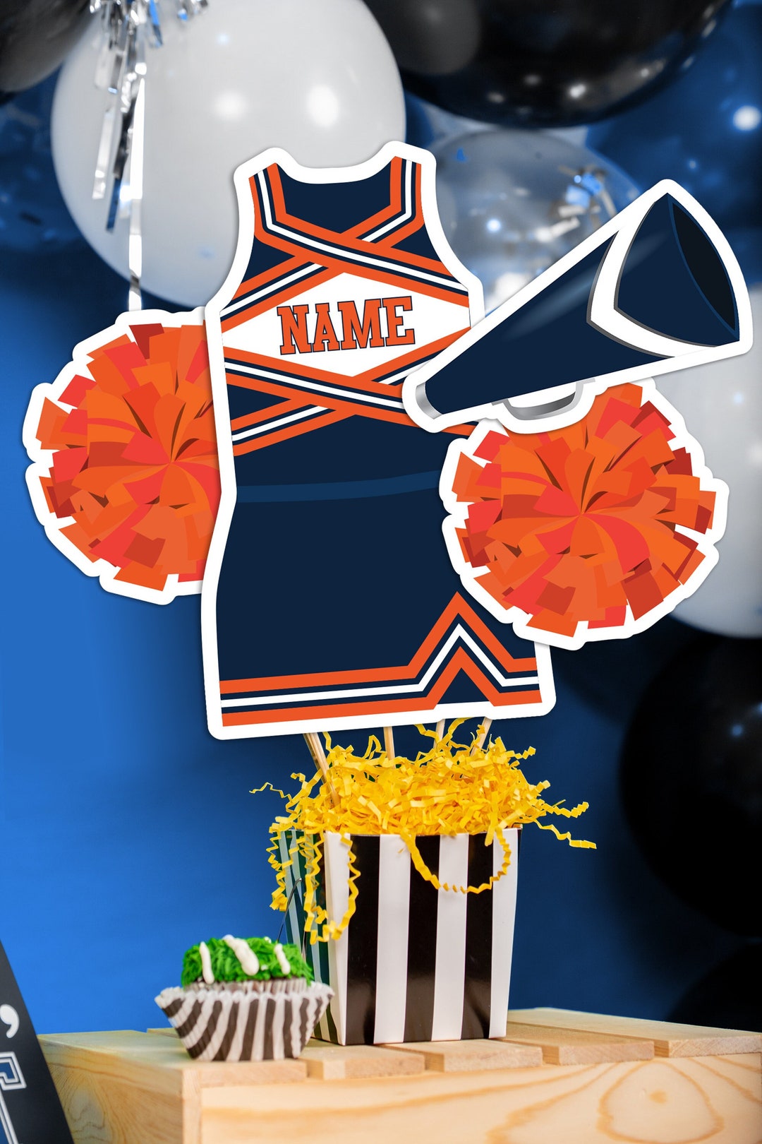 Cheerleading Centerpieces in Navy Orange Printable Cheer - Etsy