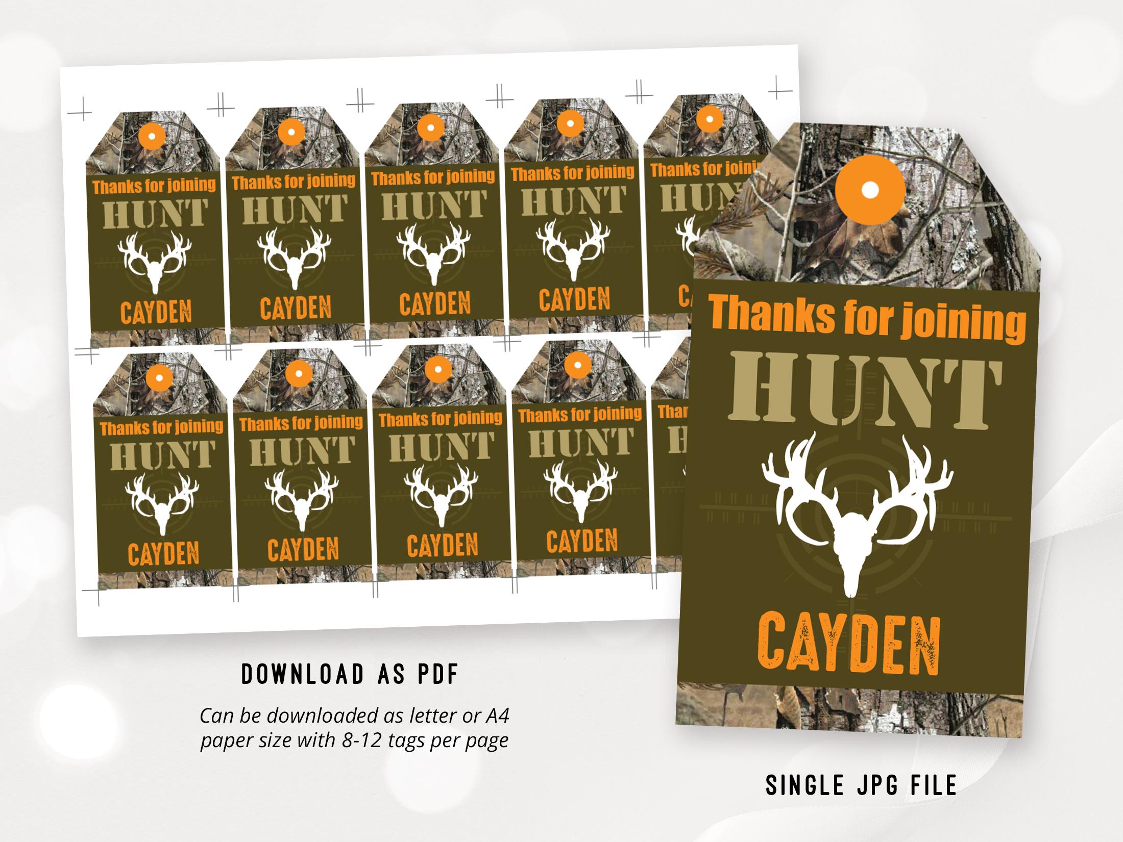 Hunting Party Favor Tags, Printable Hunting Favor Tags, Camo Print ...