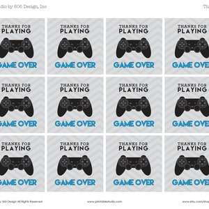 Game Over Thank You Tags in Blue - Printable Video Game Party Thank You ...