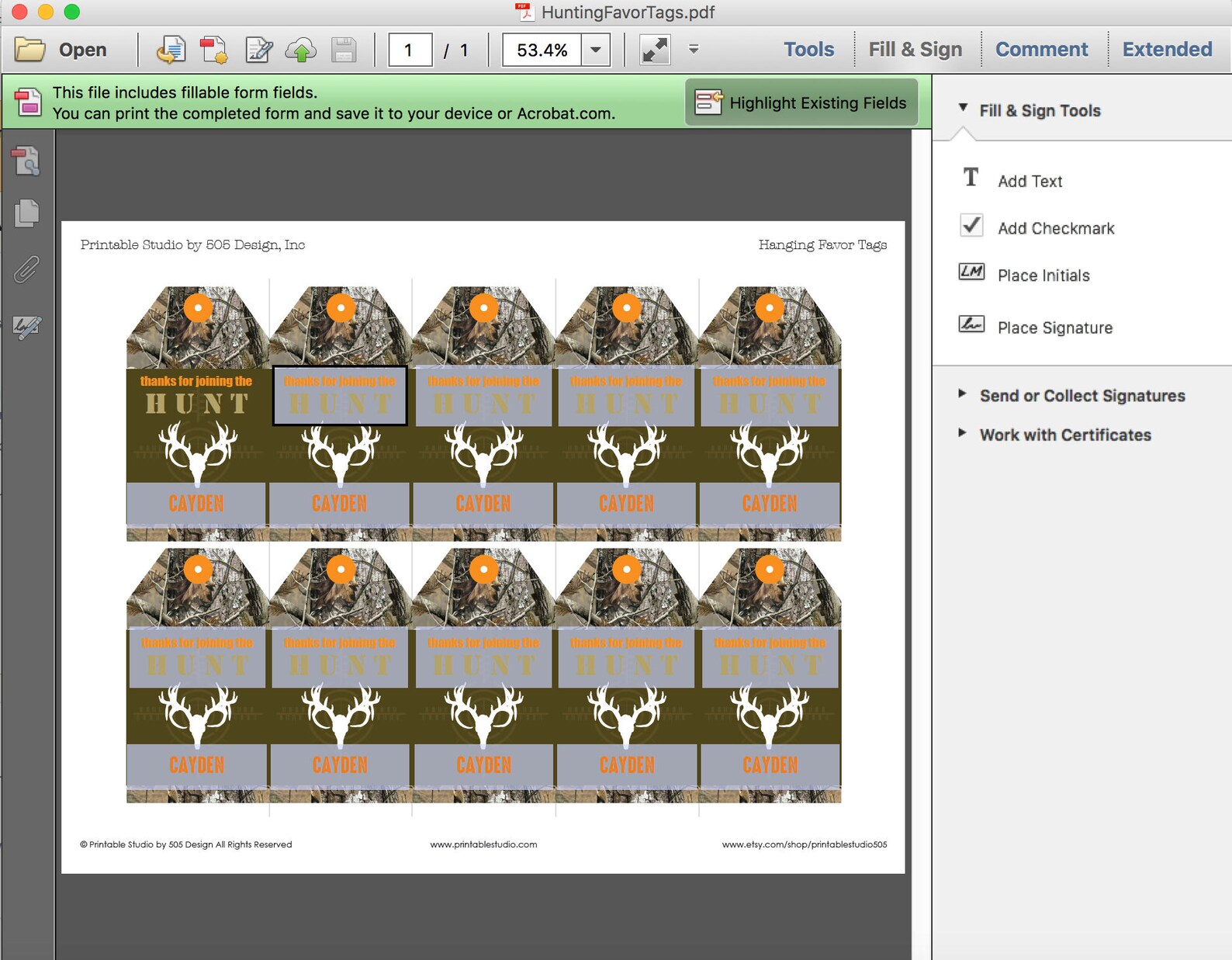 Hunting Party Favor Tags Printable Hunting Favor Tags Camo - Etsy