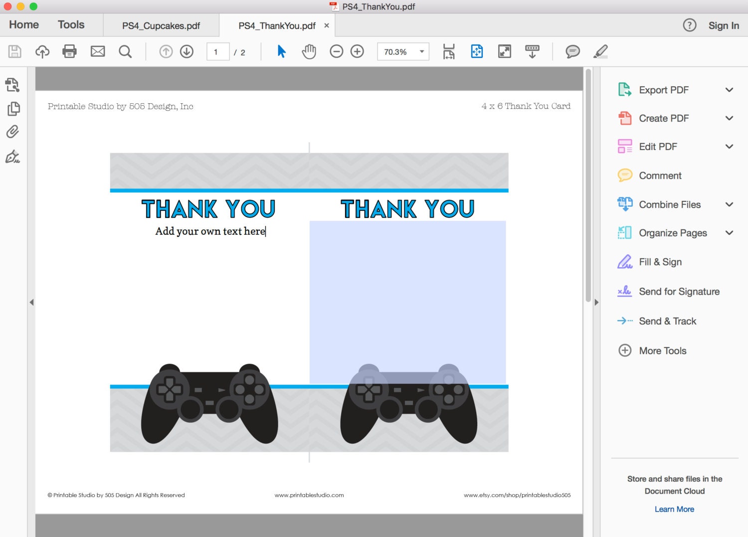 Video Game Thank You Card in Blue Video Game Party Thank You | Etsy
