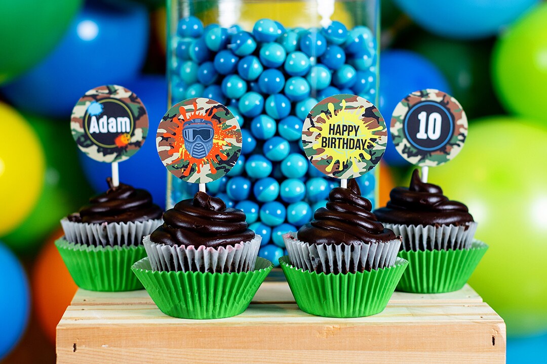 Paintball Cupcake Toppers Printable Paintball Party Cupcakes - Etsy