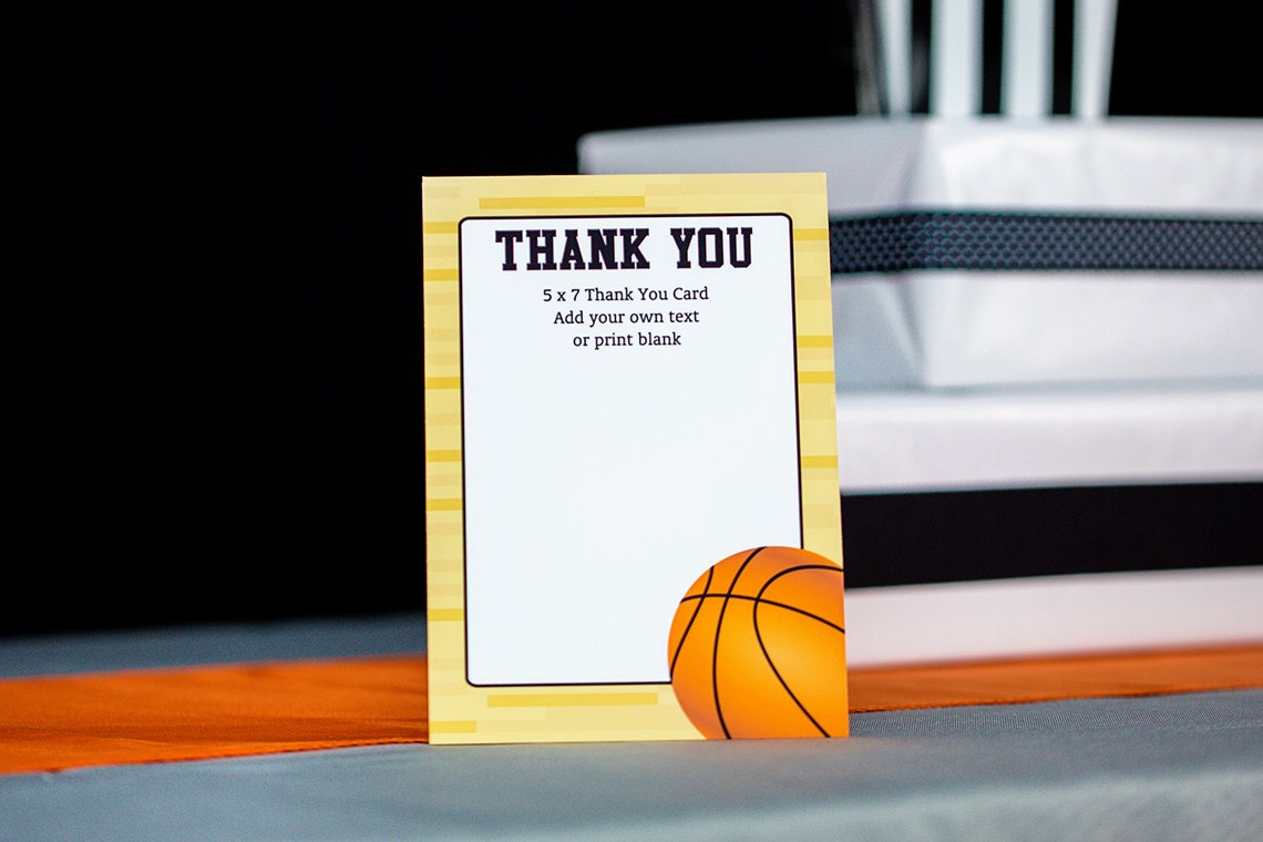 Basketball Thank You Card Printable Basketball Party Thank - Etsy