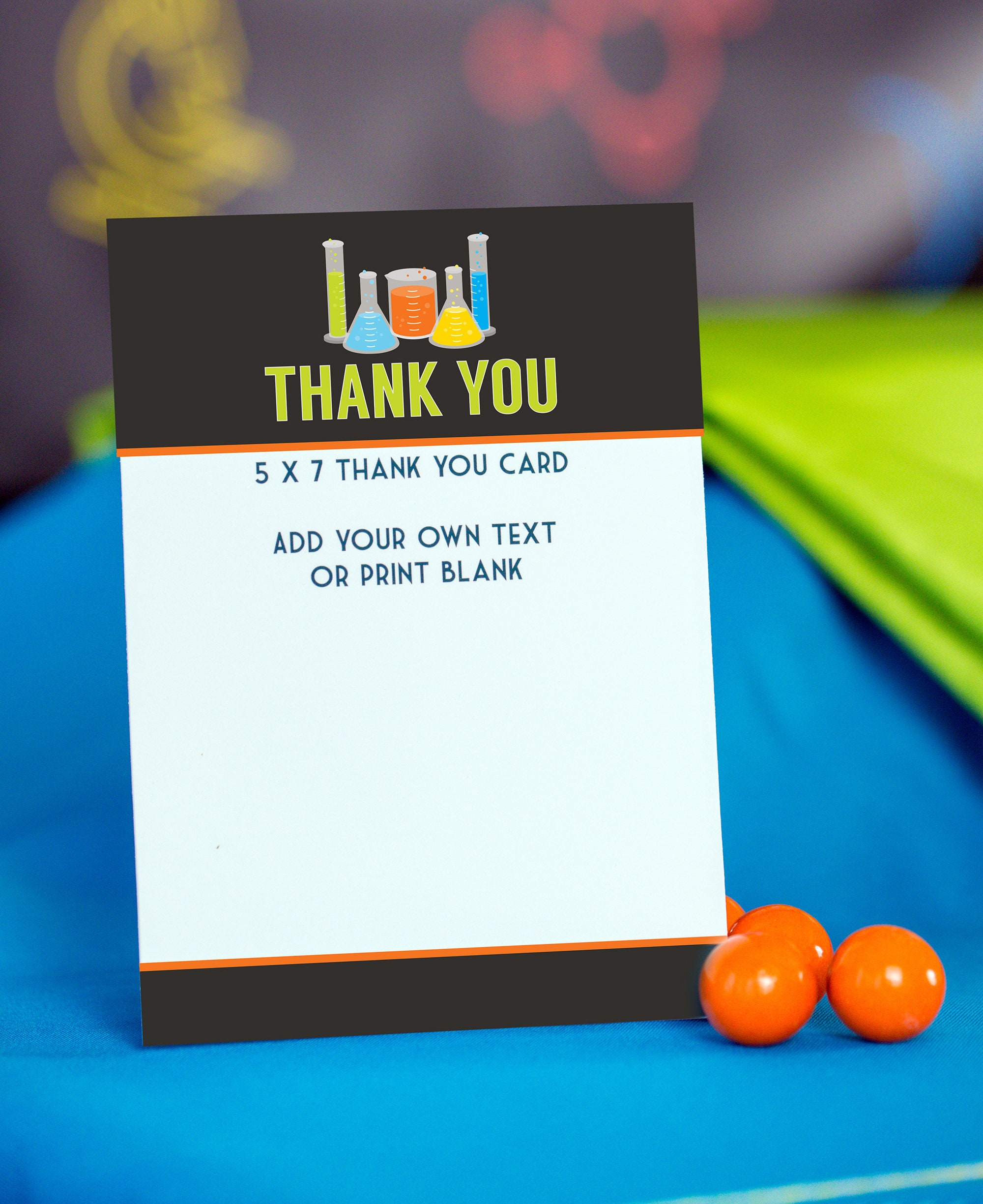 Science Party Thank You Card in Blue Printable Science Thank | Etsy