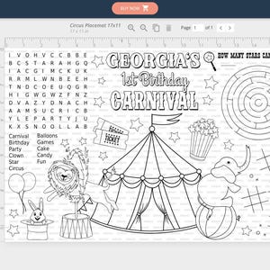 Editable Circus Placemat, Carnival Coloring Page, Circus Activity Page ...