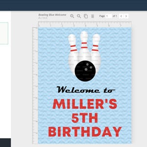 Bowling Party Welcome Sign in Blue, Printable Bowling Birthday Welcome ...