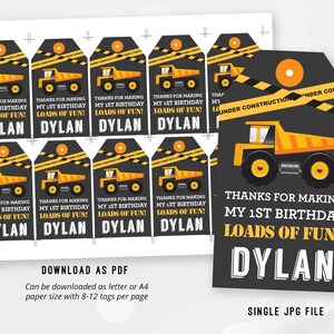 Construction Birthday Favor Tags- Chalkboard Construction Favor Tags ...