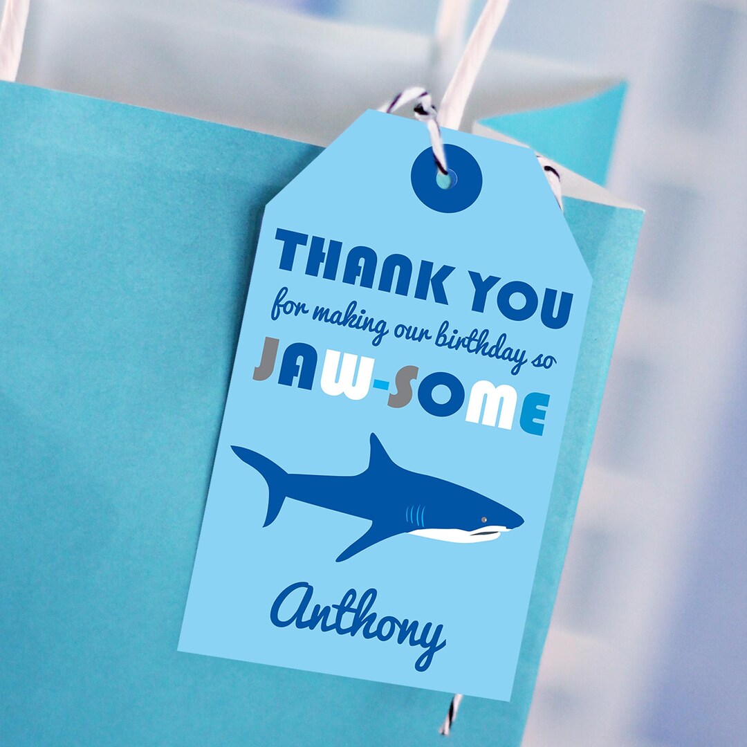 Shark Birthday Party Favor Tag, Printable Shark Favor Tags, Shark ...
