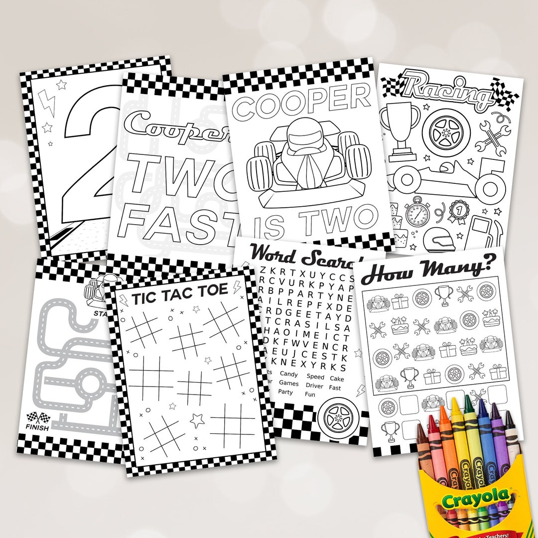 Editable Race Car Party Coloring Pages Two Fast Activity Pages Two Fast ...