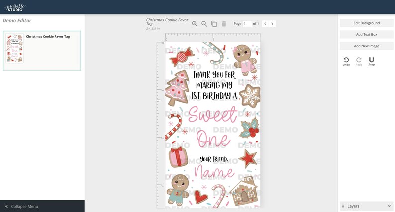 Editable Christmas Cookie Birthday Party Favor Tags in Pink Gingerbread ...