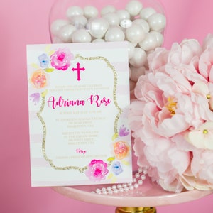 First Communion Decorations in Pink Gold and Floral Instant Download ...