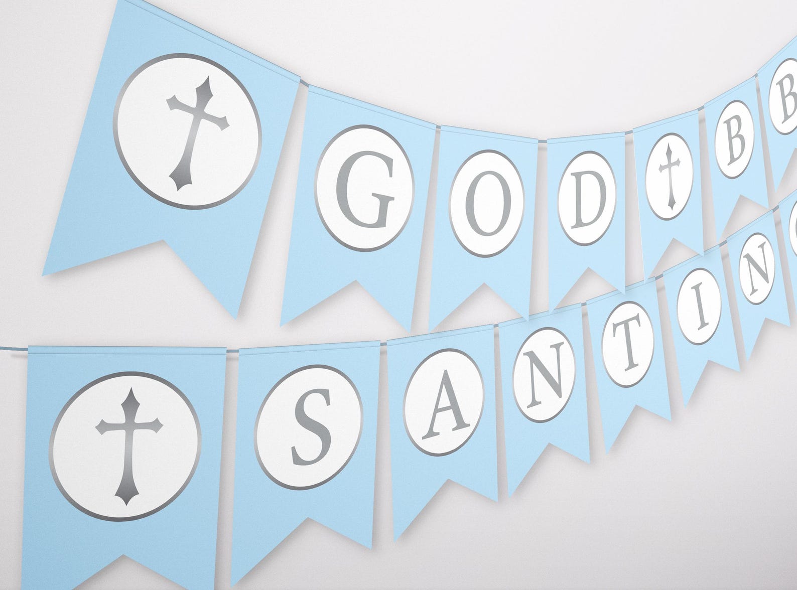 God Bless Banner - Light Blue Silver First Communion Banner - Boys ...