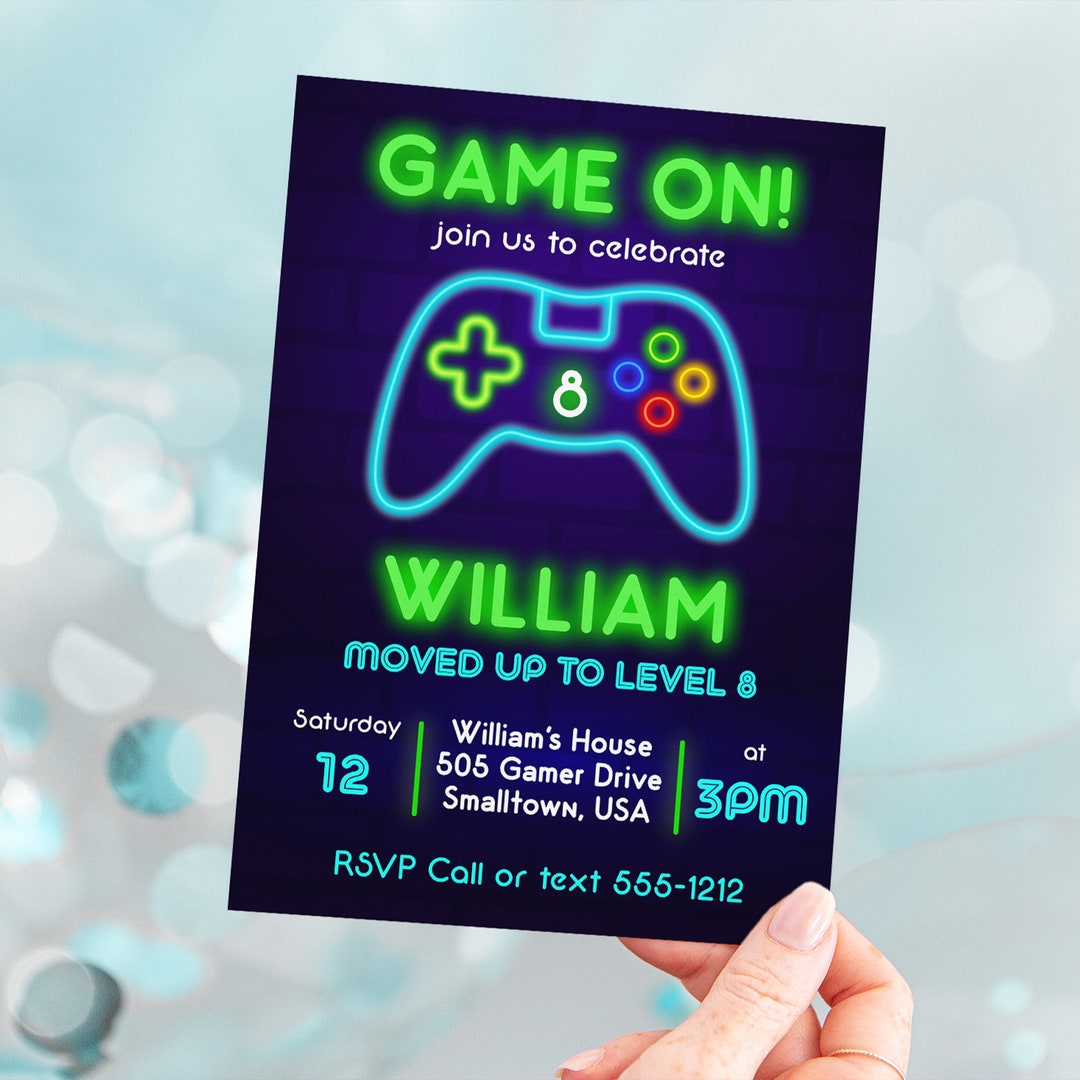 Editable Video Game Birthday Invitation Neon Video Game Invitation Game ...
