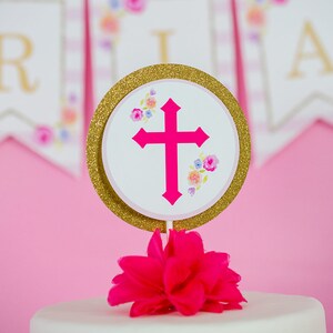 First Communion Decorations in Pink Gold and Floral Instant Download ...