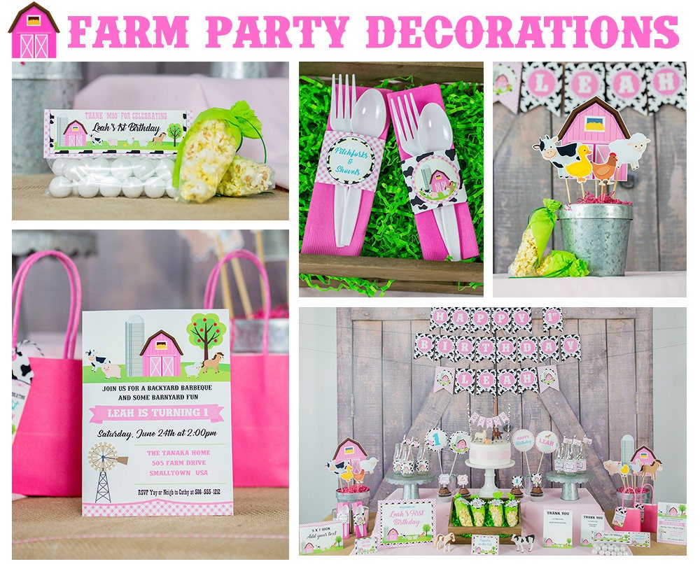 Pink Farm Party Decorations Instant Download Farm Party | Etsy