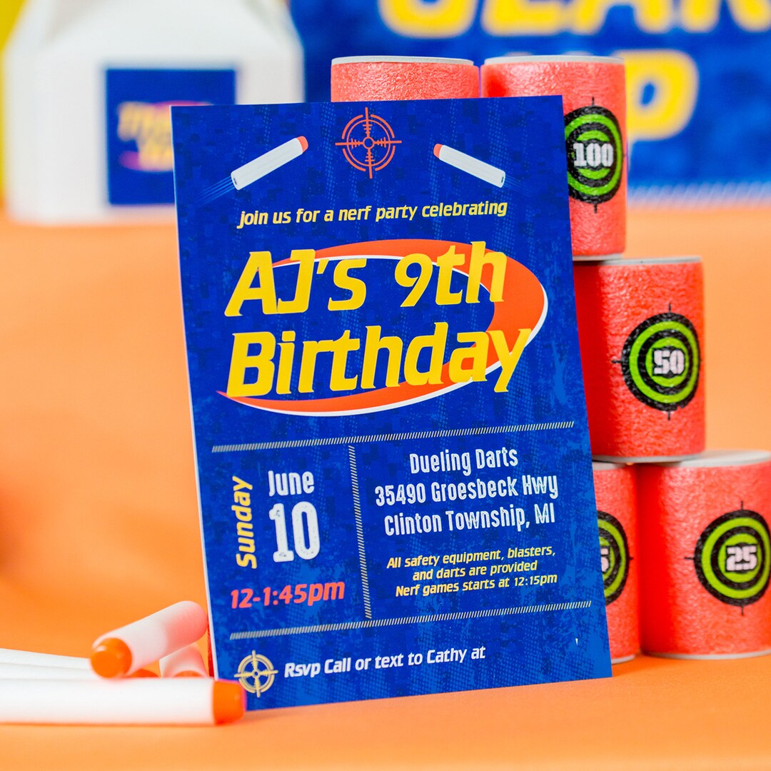 Dart Party Invitation Dart Gun Party Invitation Dart War Invitation ...