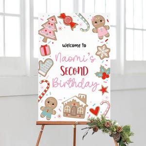 Editable Christmas Cookie Birthday Party Sign, Pink Christmas Cookie ...