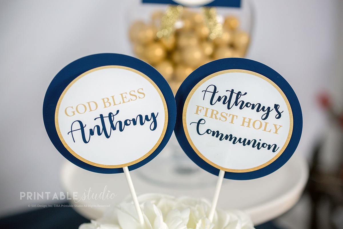 First Communion Table Decorations in Navy and Gold | Etsy