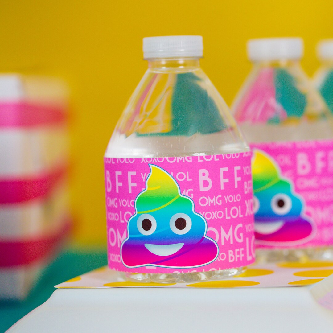 Emoji Party Pooper Drink Labels - Printable Emoji Party Water Bottle ...