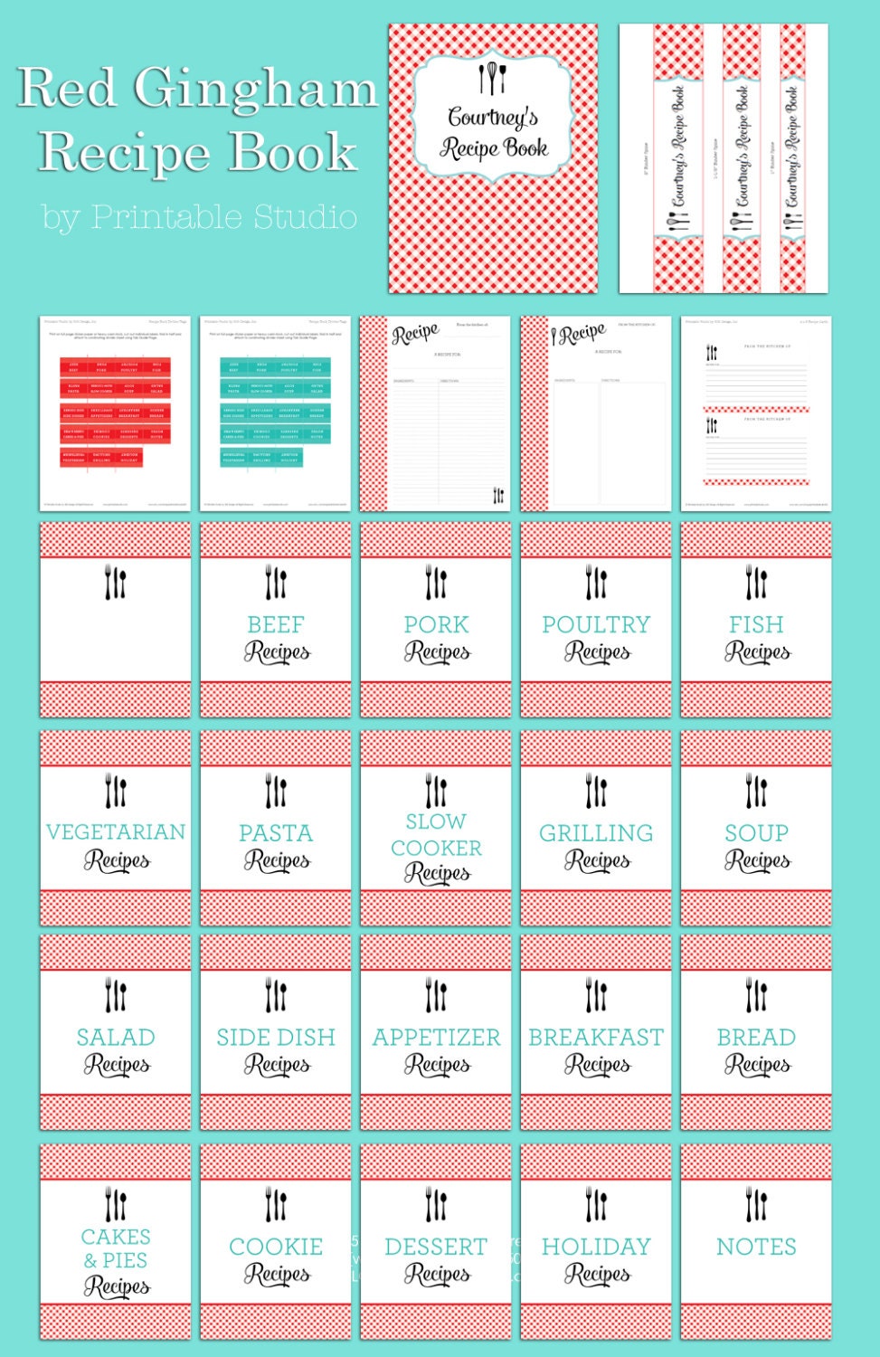Recipe Book in Red Gingham Printable Recipe Binder INSTANT | Etsy