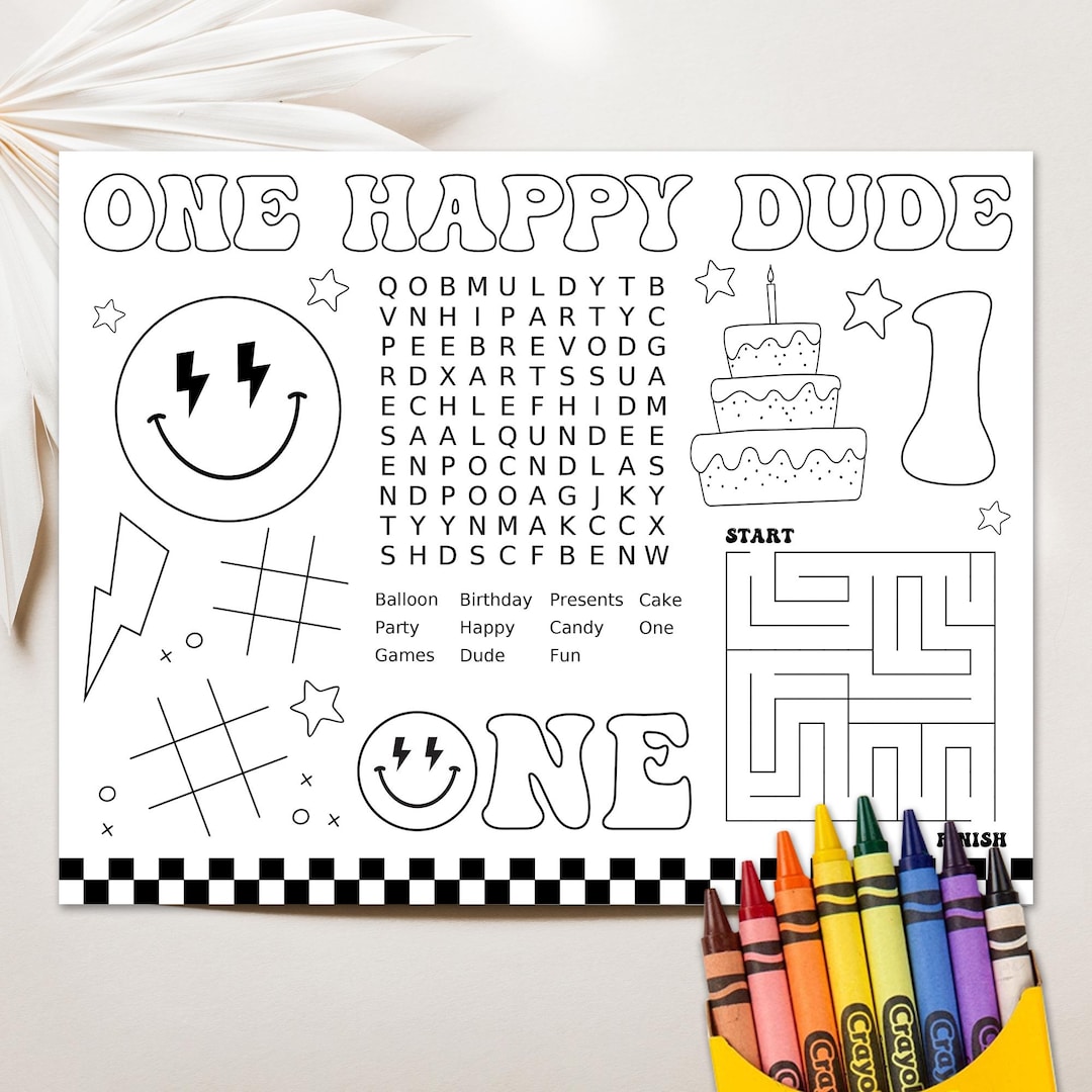 Editable One Happy Dude Coloring Placemat: Printable Party Activity ...