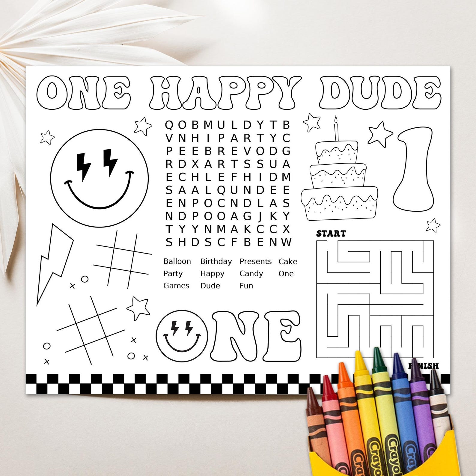 Editable One Happy Dude Coloring Placemat: Printable Party Activity ...