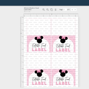 Editable Minnie Food Labels, Modern Minnie Mouse Party Labels, Modern ...