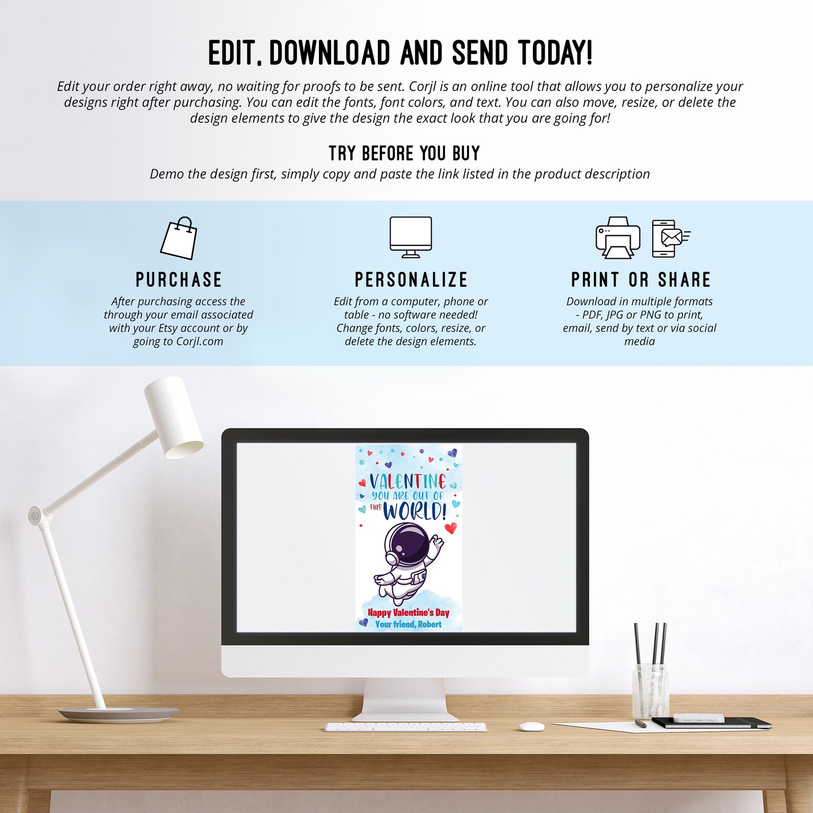 Valentines Astronaut Card You Are Out of This World Printable Valentine ...