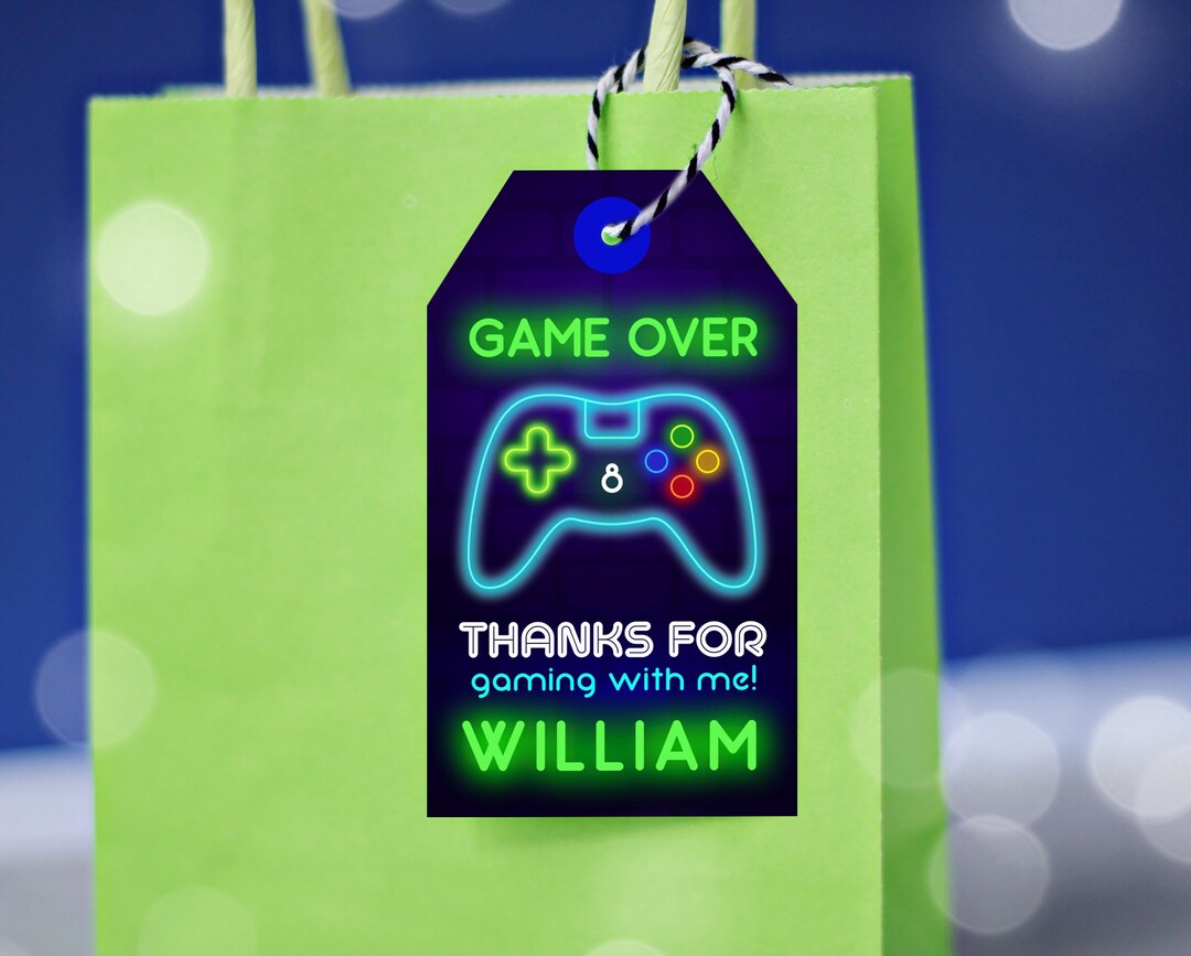 Editable Video Game Birthday Party Favor Tags Neon Gamer - Etsy