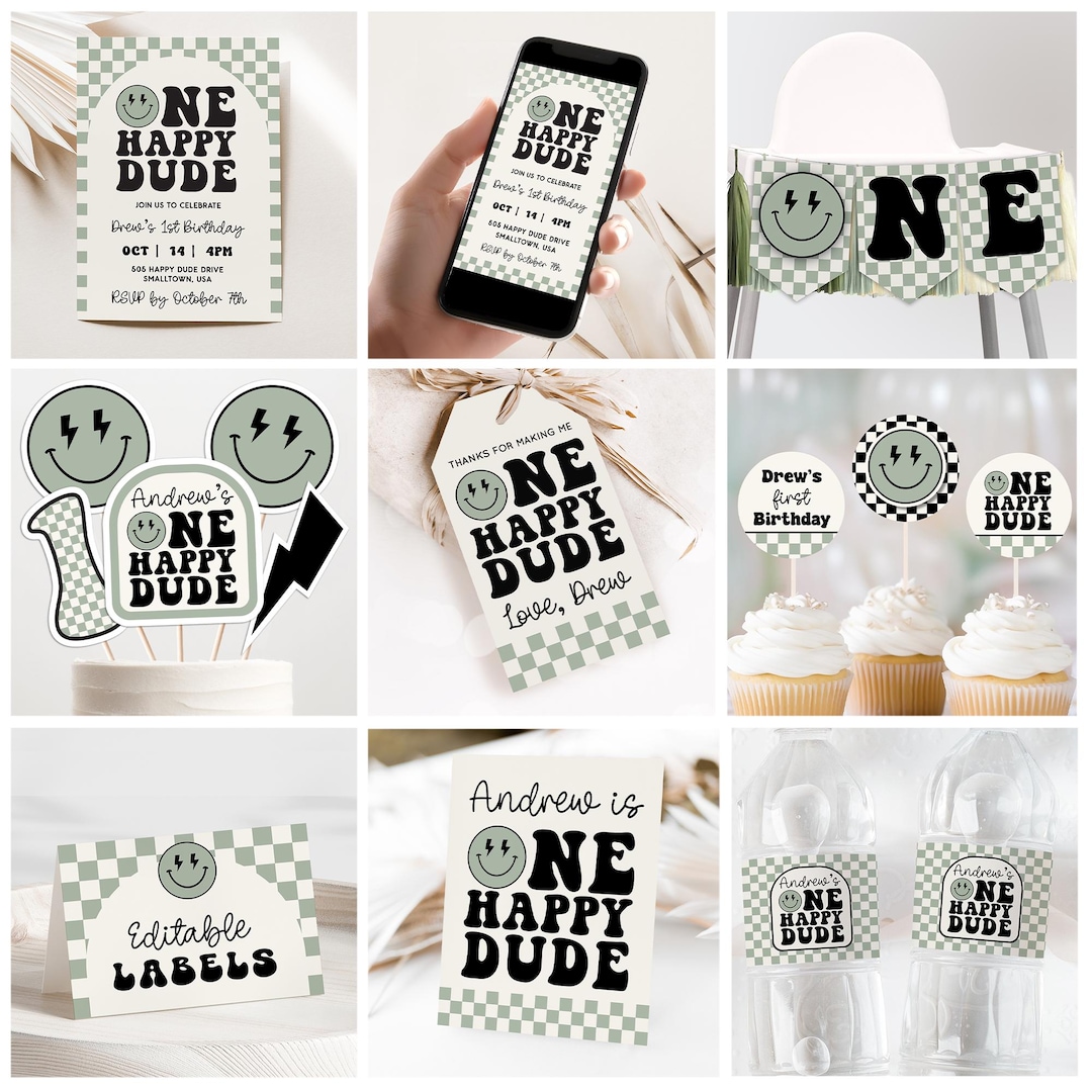 ONE Happy Dude Party Decorations in Sage Happy Dude Party HUGE ...