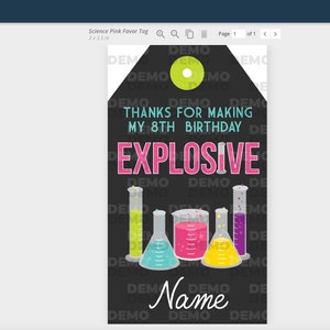 Science Party Favor Tags in Pink - Printable Scientist Party Favor Tags ...