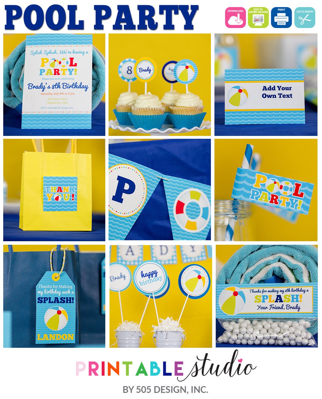 Pool Party Decorations With Blue Green and Red INSTANT DOWNLOAD Pool ...