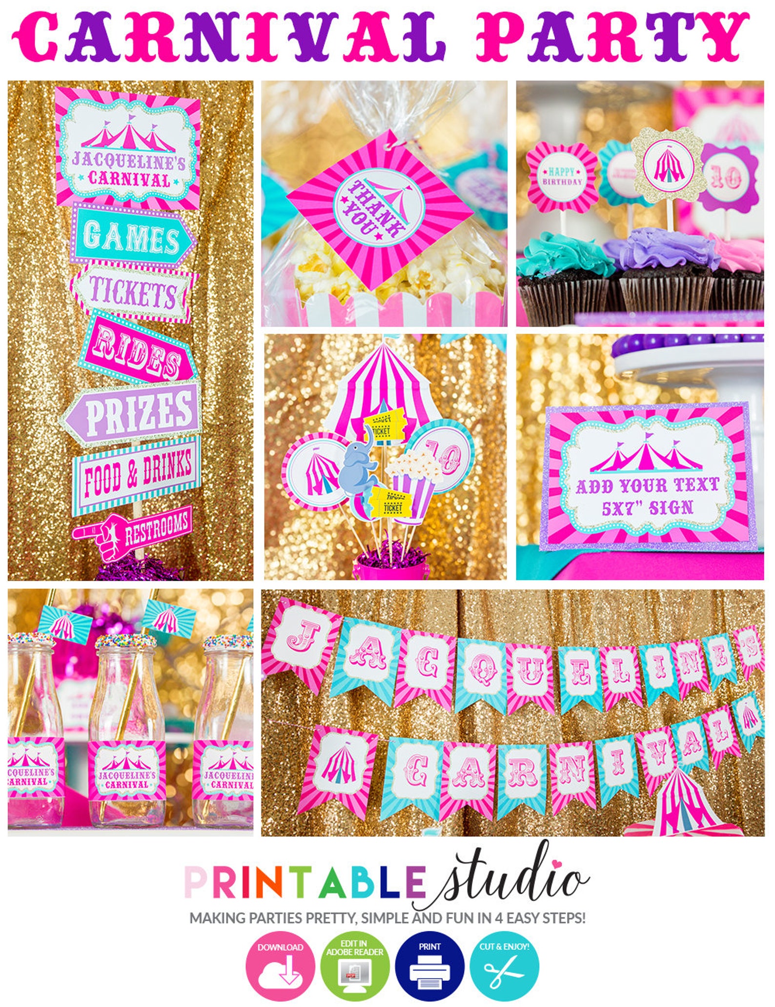 Carnival Theme Party Decorations in Pink Printable Carnival - Etsy