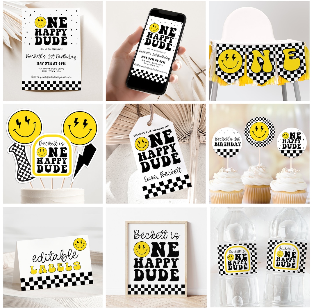 ONE Happy Dude Party Decorations in Yellow Happy Dude Party HUGE ...