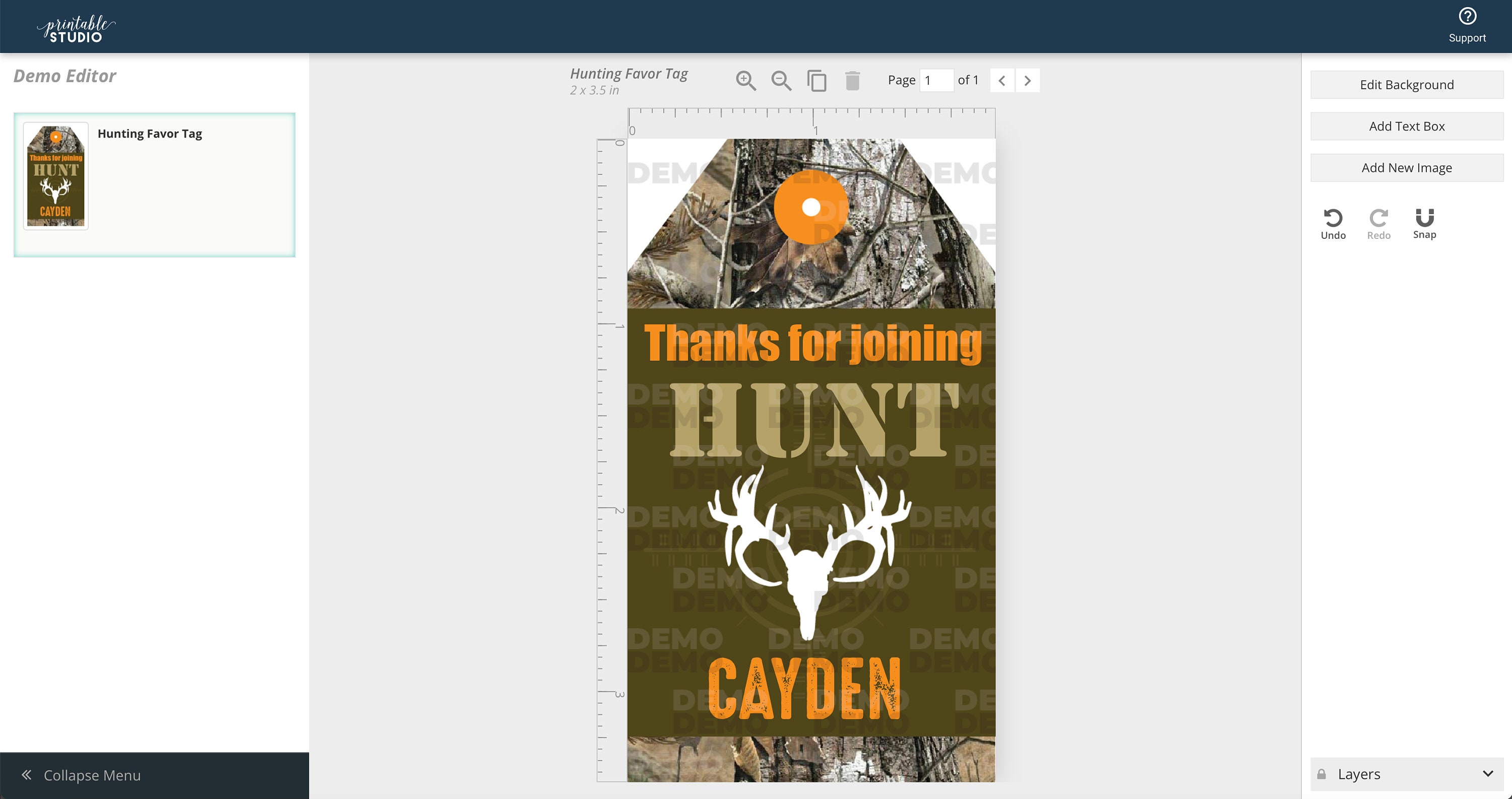 Hunting Party Favor Tags, Printable Hunting Favor Tags, Camo Print ...
